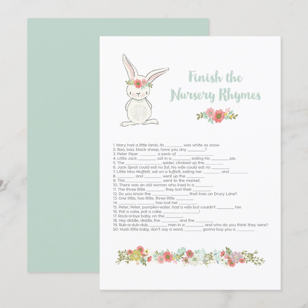 Baby Shower Finish The Nursery Rhymes Game Card | Zazzle