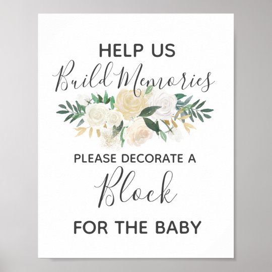 Baby Shower Flowers Build a Block Activity Sign | Zazzle.com