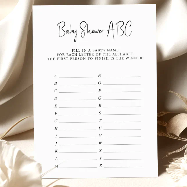 Baby Shower Game ABC Names Minimalist | Zazzle