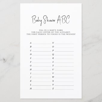 Baby Shower Game ABC Names Minimalist | Zazzle