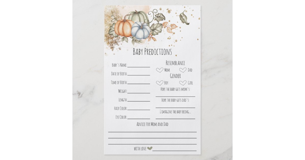 Baby Shower Game Activity Predictions Flyer | Zazzle