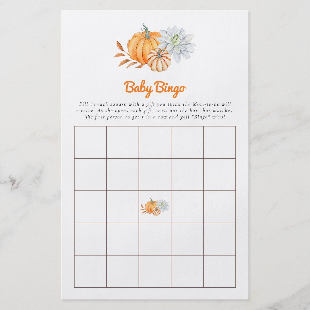 Baby Shower Game Bingo Little Pumpkin Fall Cute Flyer | Zazzle