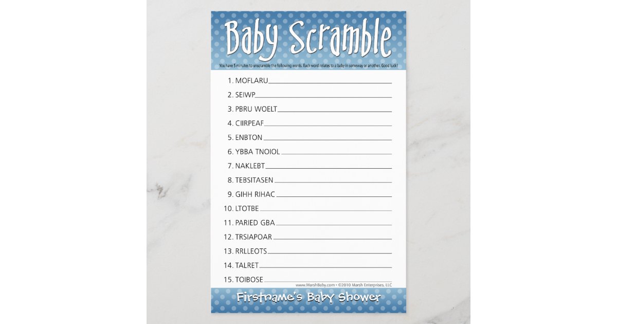 Baby Shower Game - Blue - Word Scramble | Zazzle