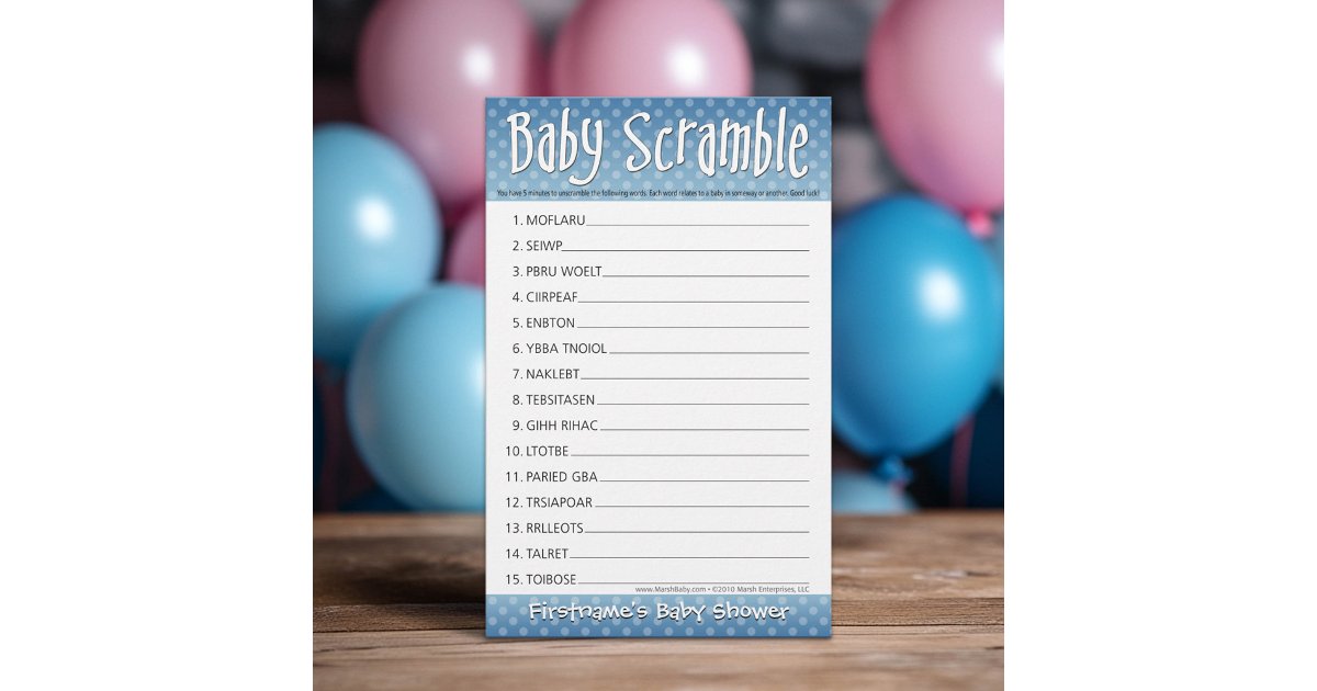 Baby Shower Game - Blue - Word Scramble | Zazzle