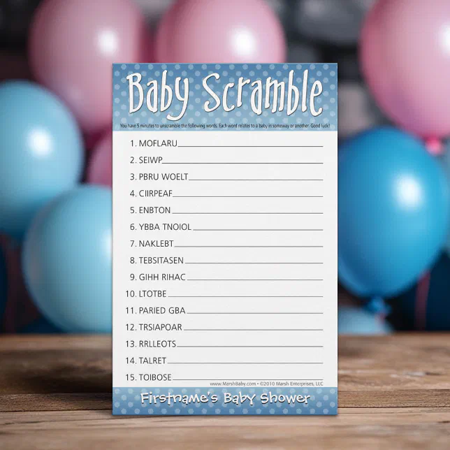 Baby Shower Game - Blue - Word Scramble | Zazzle