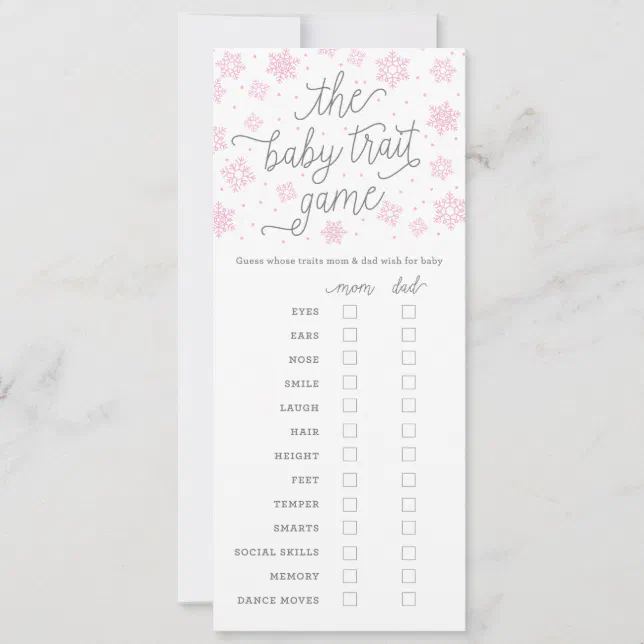 Baby Shower Game Card Baby Trait Game Snowflake | Zazzle