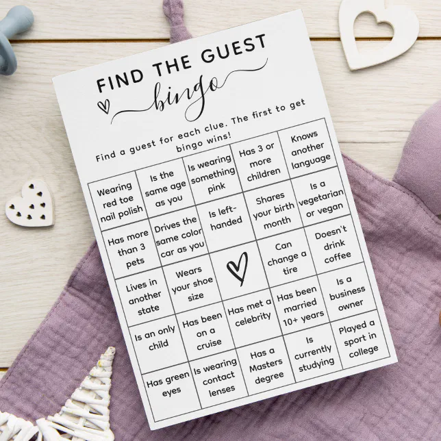 Baby Shower Game Find The Guest Bingo Card | Zazzle