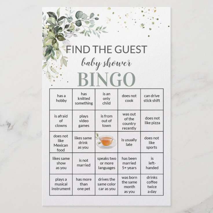 Baby Shower Game Find The Guest Bingo Card Flyer | Zazzle