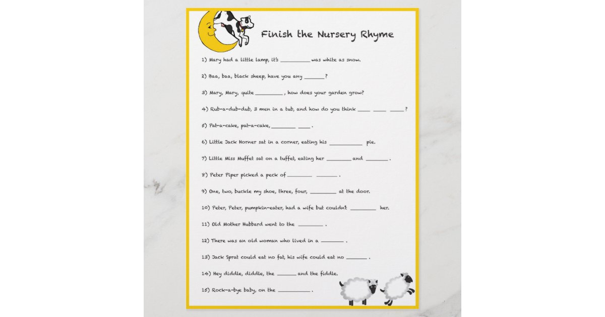 Baby Shower Game - Finish the Nursery Rhyme | Zazzle