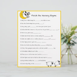Baby Shower Game - Finish the Nursery Rhyme | Zazzle