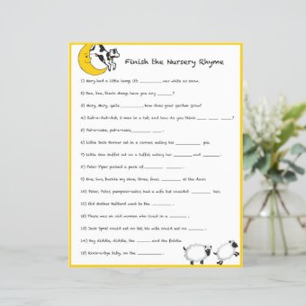 Baby Shower Game - Finish the Nursery Rhyme | Zazzle