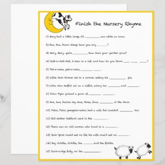 Baby Shower Game - Finish the Nursery Rhyme | Zazzle