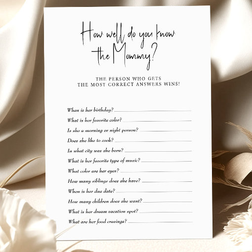Baby Shower Game How well do you know Mommy | Zazzle