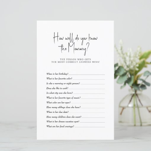 Baby Shower Game How well do you know Mommy | Zazzle