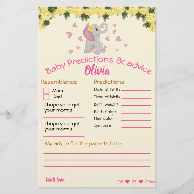 baby shower game pink and grey elephant cards | Zazzle