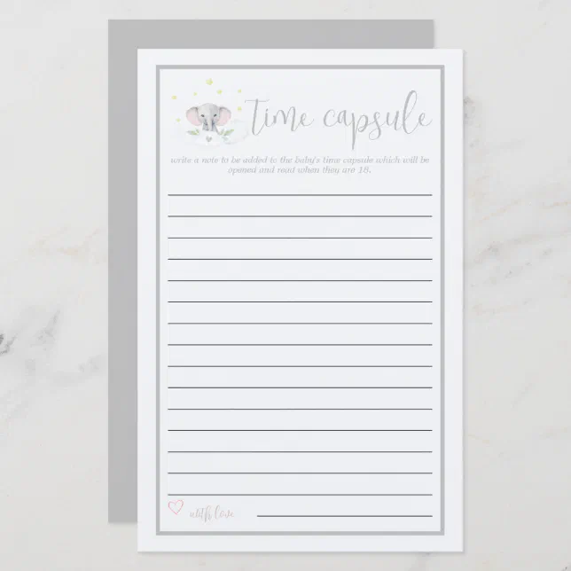 Baby Shower Game Time Capsule Elephant | Zazzle