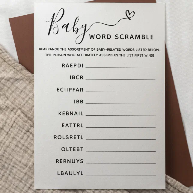 Baby Shower Game Word Scramble with Answer Key Invitation | Zazzle