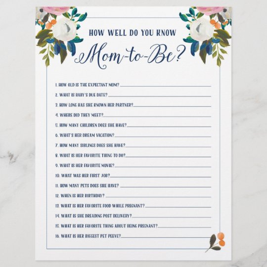 Baby Shower Games How Well Do You Know Mom to Be | Zazzle.com