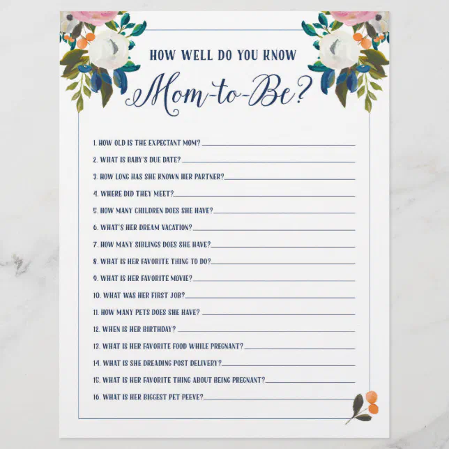 Baby Shower Games How Well Do You Know Mom to Be | Zazzle