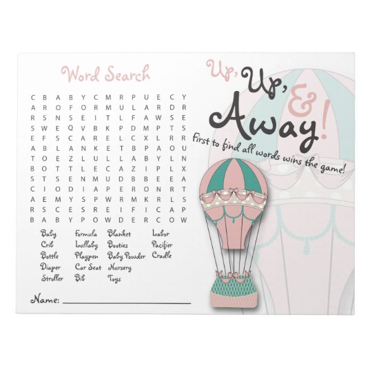 Baby Shower Games, Word Search, Hot air Balloon Notepad | Zazzle.com