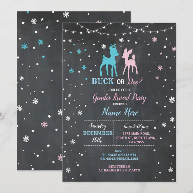 Baby Shower Gender Reveal Pink Blue Buck or Doe Invitation | Zazzle