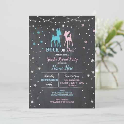 Baby Shower Gender Reveal Pink Blue Buck or Doe Invitation | Zazzle
