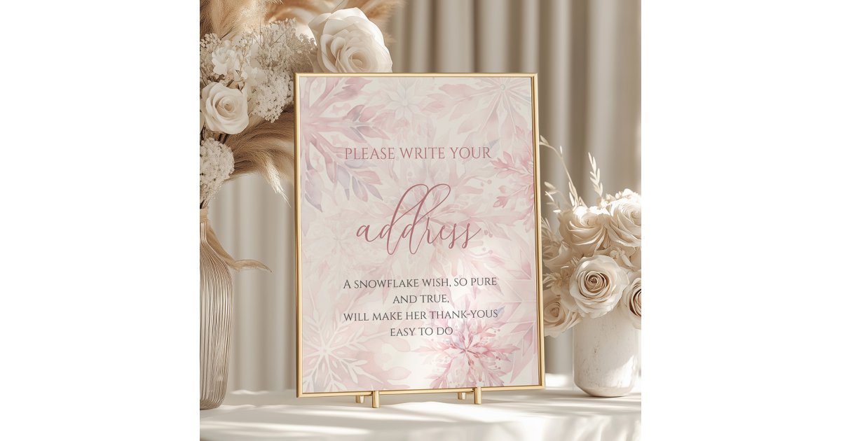 Baby Shower Girl Pink Snowflake Address Poster | Zazzle