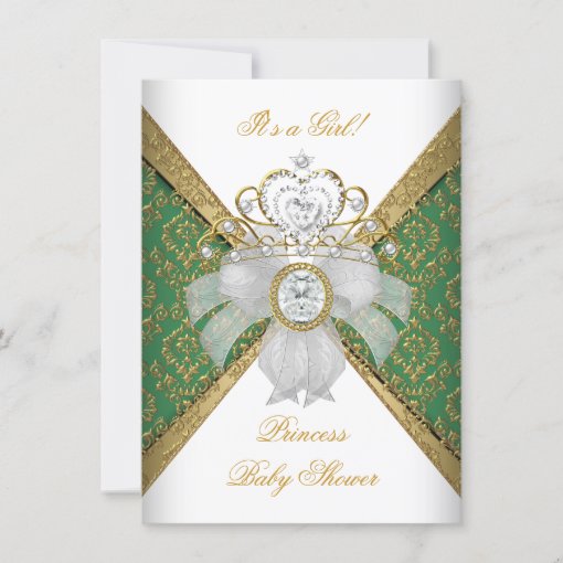 Baby Shower Girl White Green Princess Damask Invitation | Zazzle