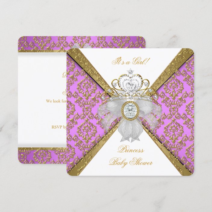 Baby Shower Girl White Purple Princess Damask Invitation | Zazzle.com
