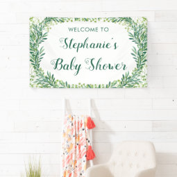 Baby Shower Greenery Leaves Welcome Banner | Zazzle