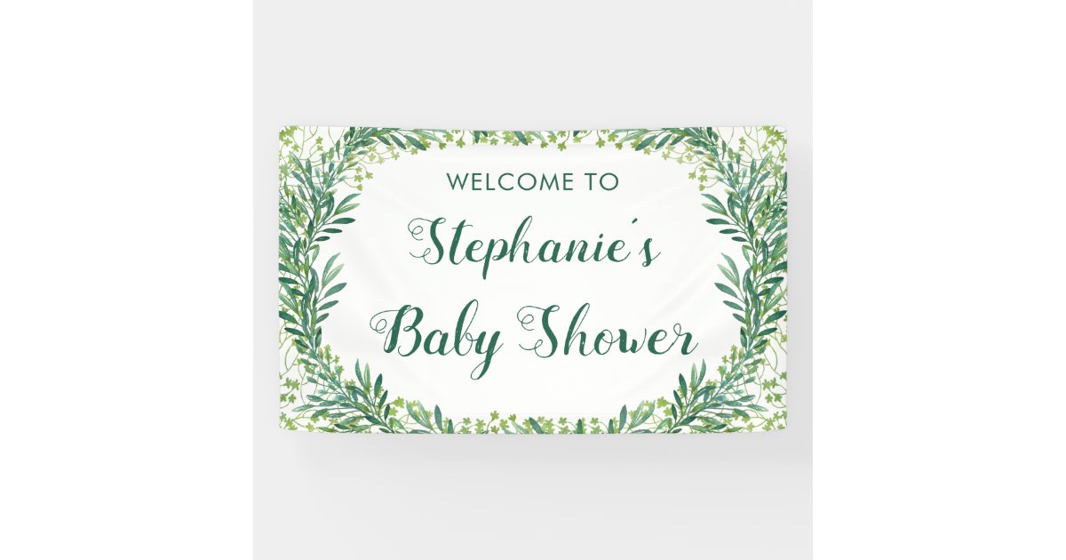 Baby Shower Greenery Leaves Welcome Banner | Zazzle