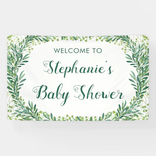 Baby Shower Greenery Leaves Welcome Banner | Zazzle