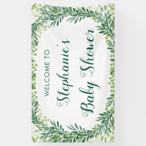 Baby Shower Greenery Leaves Welcome Banner | Zazzle