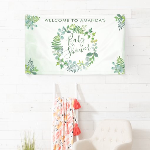 Baby Shower Greenery Wreath Welcome Banner | Zazzle