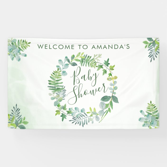Baby Shower Greenery Wreath Welcome Banner | Zazzle.com