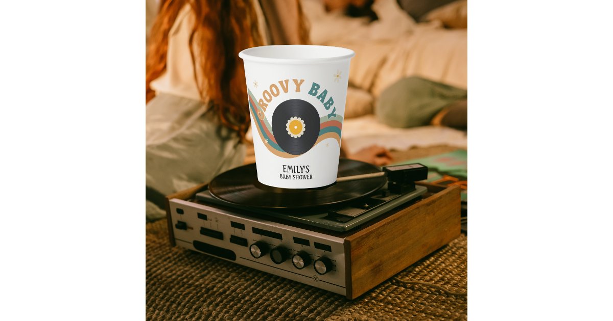 Baby Shower Groovy Baby Vinyl Record Retro 70s 80s Paper Cups | Zazzle