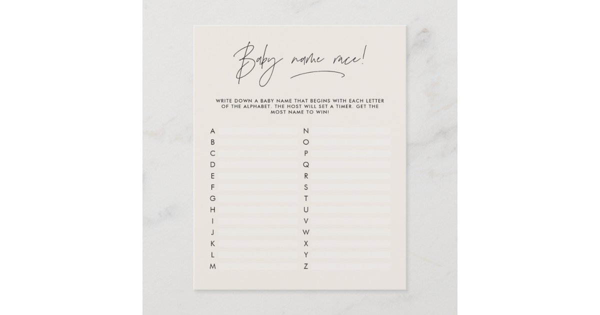 Baby shower guess the name modern cram black | Zazzle