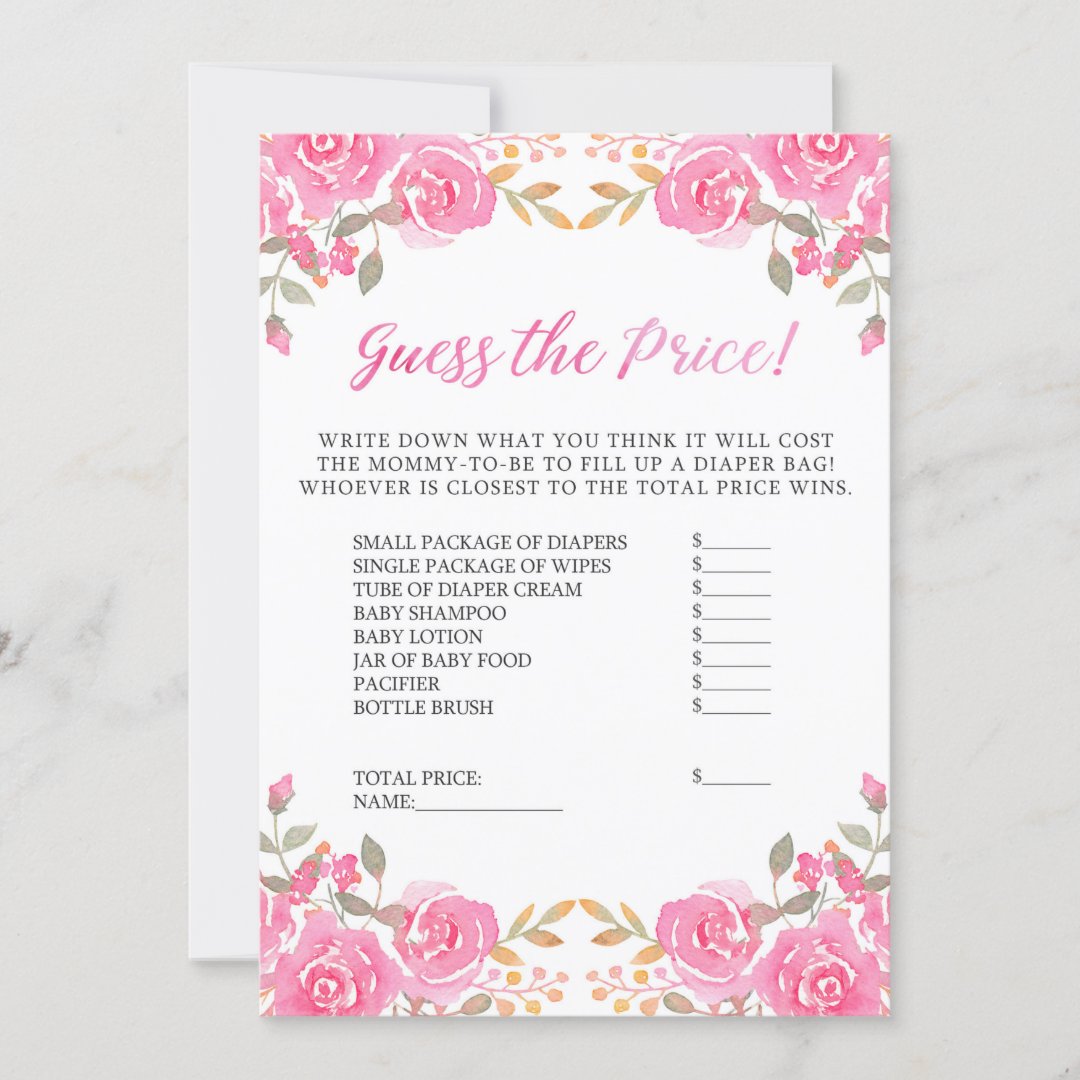 Baby Shower Guess the Price Pink Floral Game Card | Zazzle