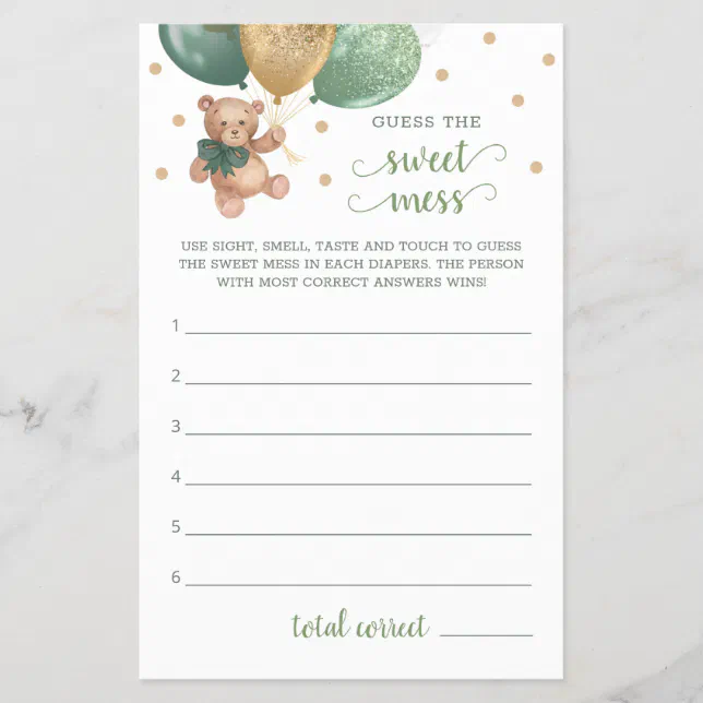 Baby Shower Guess The Sweet Mess Game Teddy Bear | Zazzle