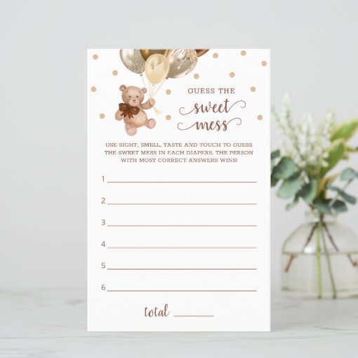 Baby Shower Guess The Sweet Mess Game Teddy Bear | Zazzle
