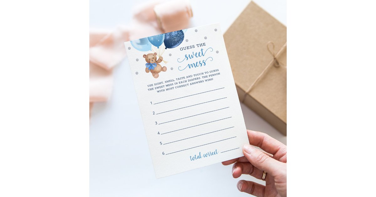Baby Shower Guess The Sweet Mess Teddy Bear Card | Zazzle