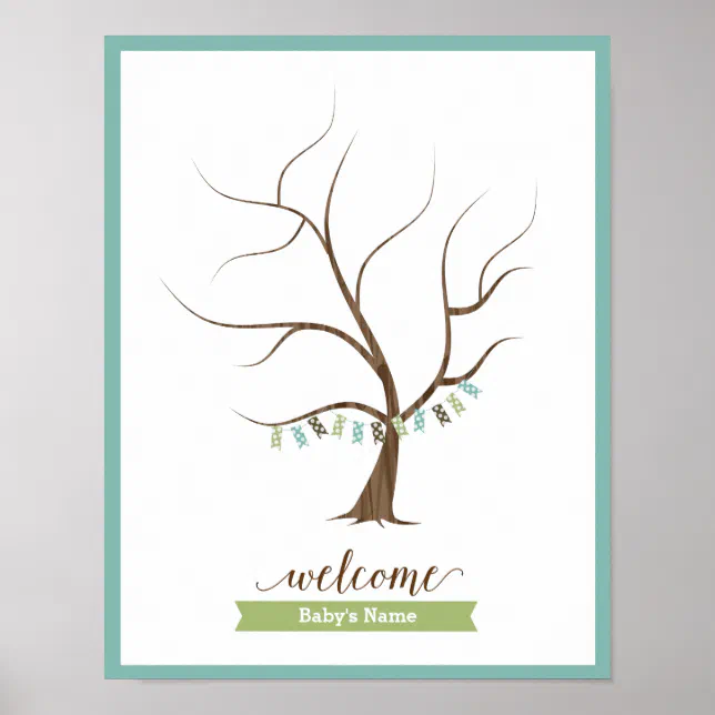 Baby Shower Guestbook Tree (Blue) - 11x14 Poster | Zazzle