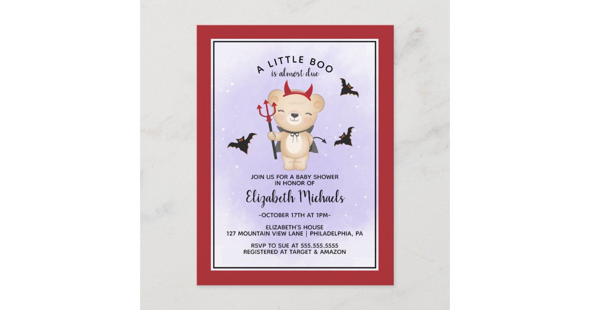 BABY SHOWER HALLOWEEN | A Little Boo Is Due Postcard | Zazzle
