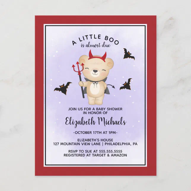 BABY SHOWER HALLOWEEN | A Little Boo Is Due Postcard | Zazzle