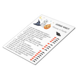 Baby Shower Halloween Ghost Guess Who Notepad | Zazzle