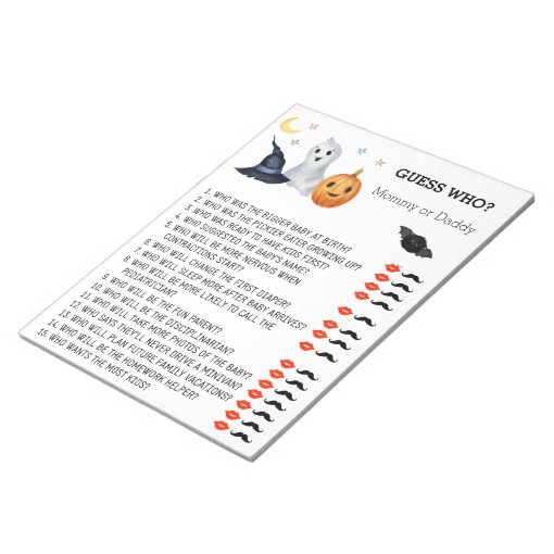 Baby Shower Halloween Ghost Guess Who Notepad | Zazzle