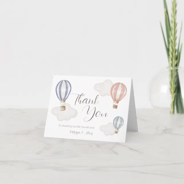 Baby Shower Hot Air Balloons Gender Neutral Thank You Card | Zazzle