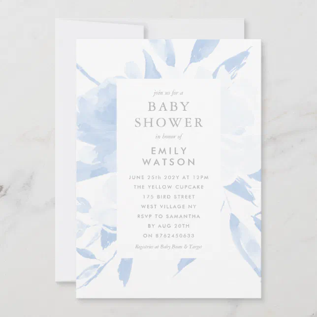 Baby Shower Invitation Blue Floral Watercolor | Zazzle