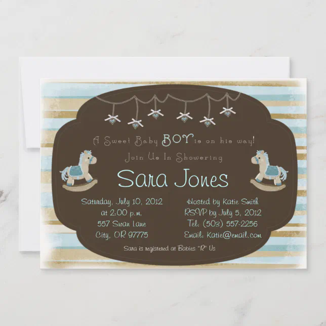 Baby Shower Invitation - Boy Blue Rocking Horse | Zazzle