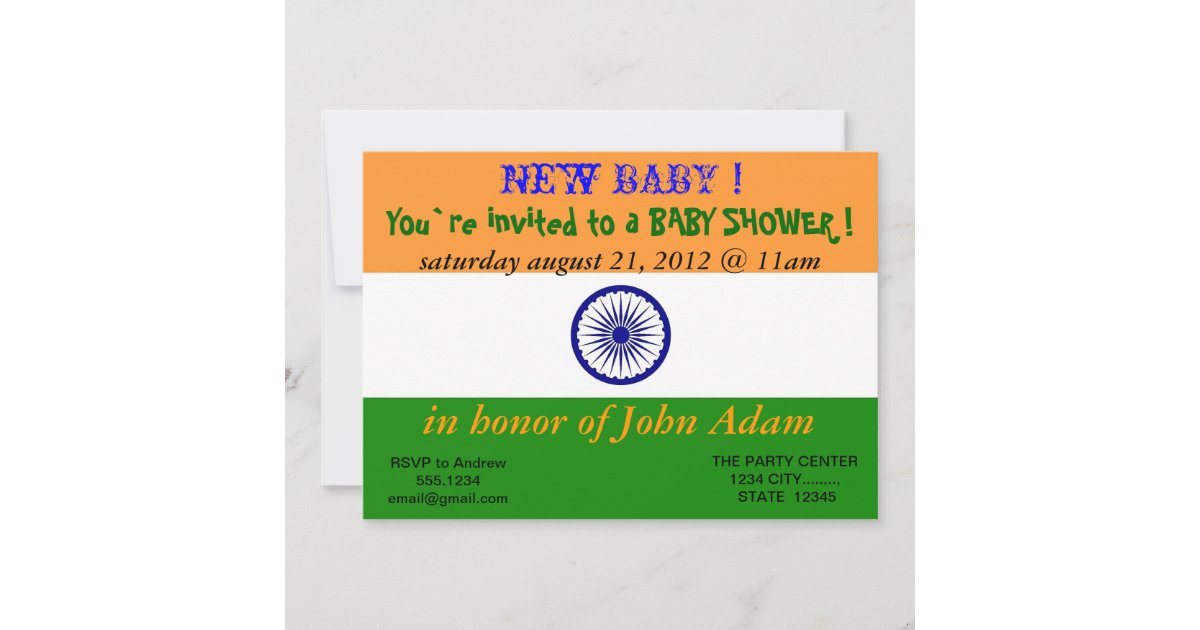 Baby Shower Invitation with Flag of India | Zazzle